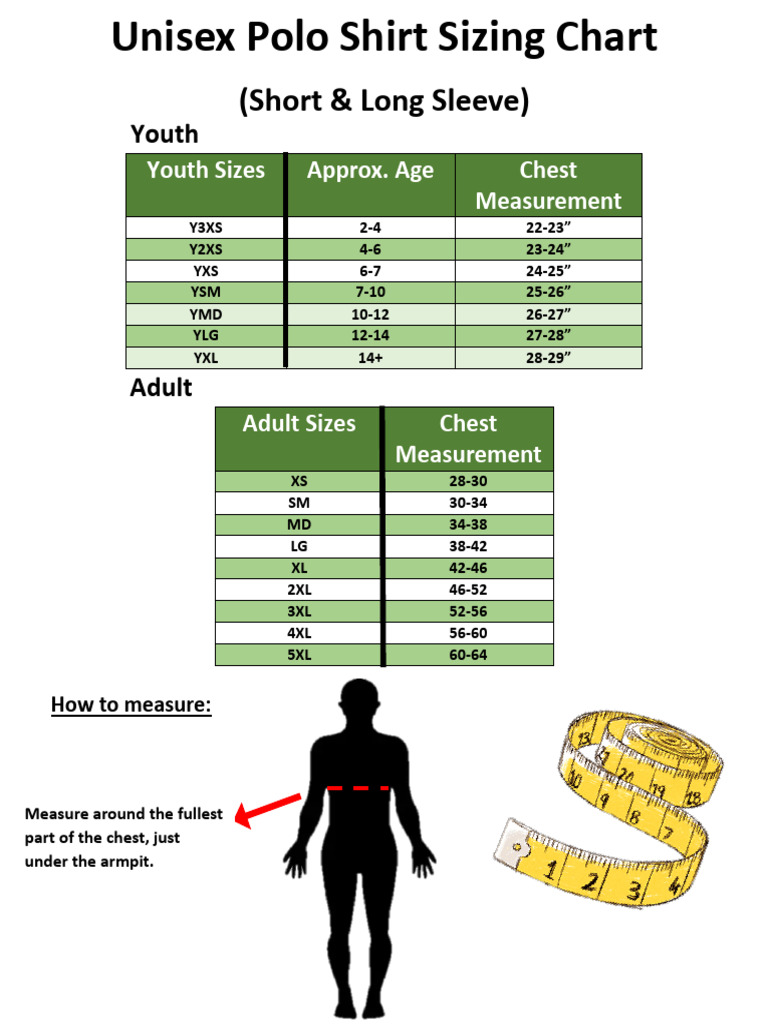 Sizing Chart (Adult & Youth Unisex Polos) | PDF