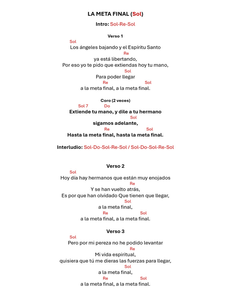 A la Meta Final: Letra y Acordes | PDF