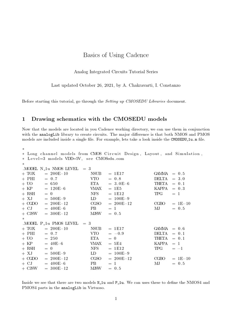 Tutorial Series - Basics of Using Cadence | PDF | Cmos | Mosfet
