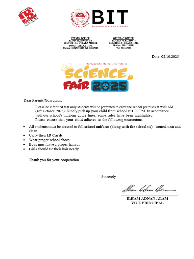Science Fair Notice For Students | PDF