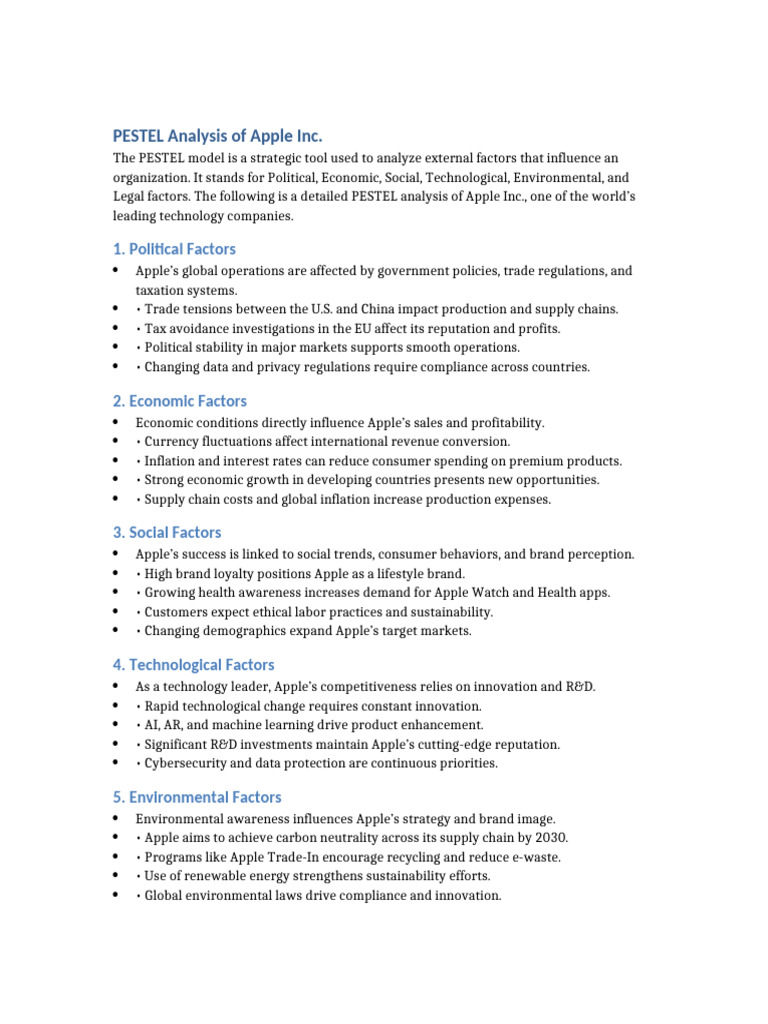 PESTEL Analysis of Apple | PDF | Apple Inc. | Sustainability