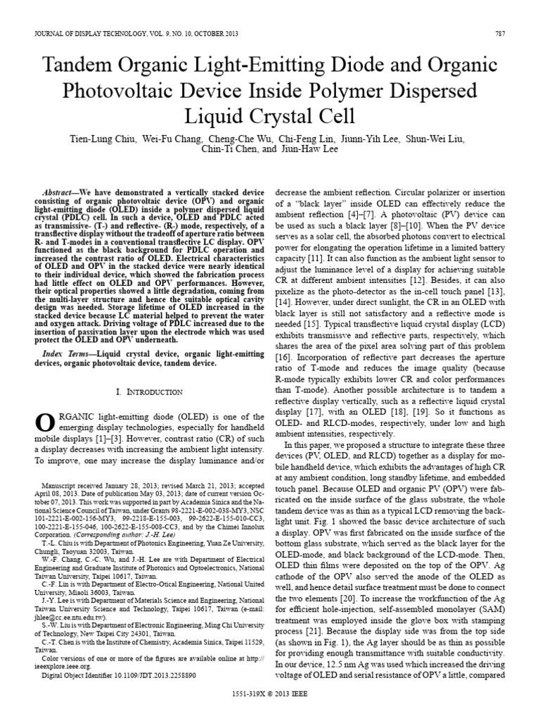 Tandem Organic Light-Emitting Diode and Organic Photovoltaic Device ...