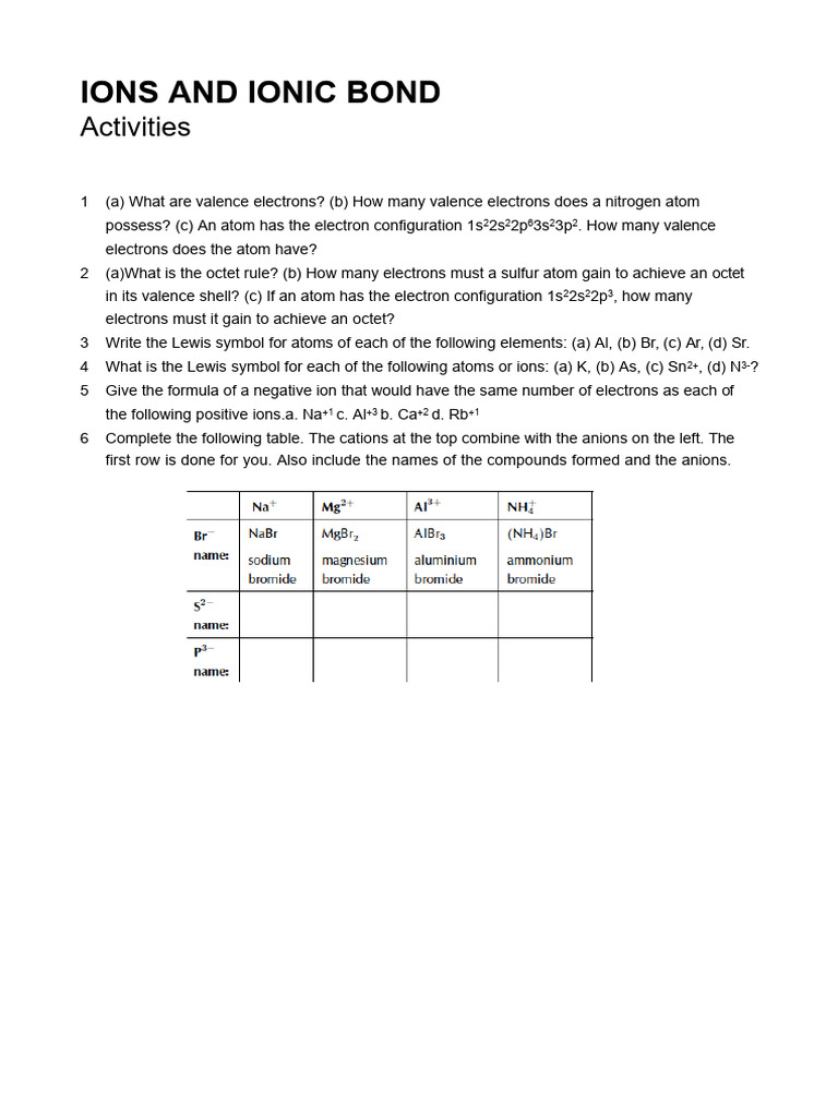 Valence Electrons and Ionic Bonds | PDF | Ion | Valence (Chemistry)