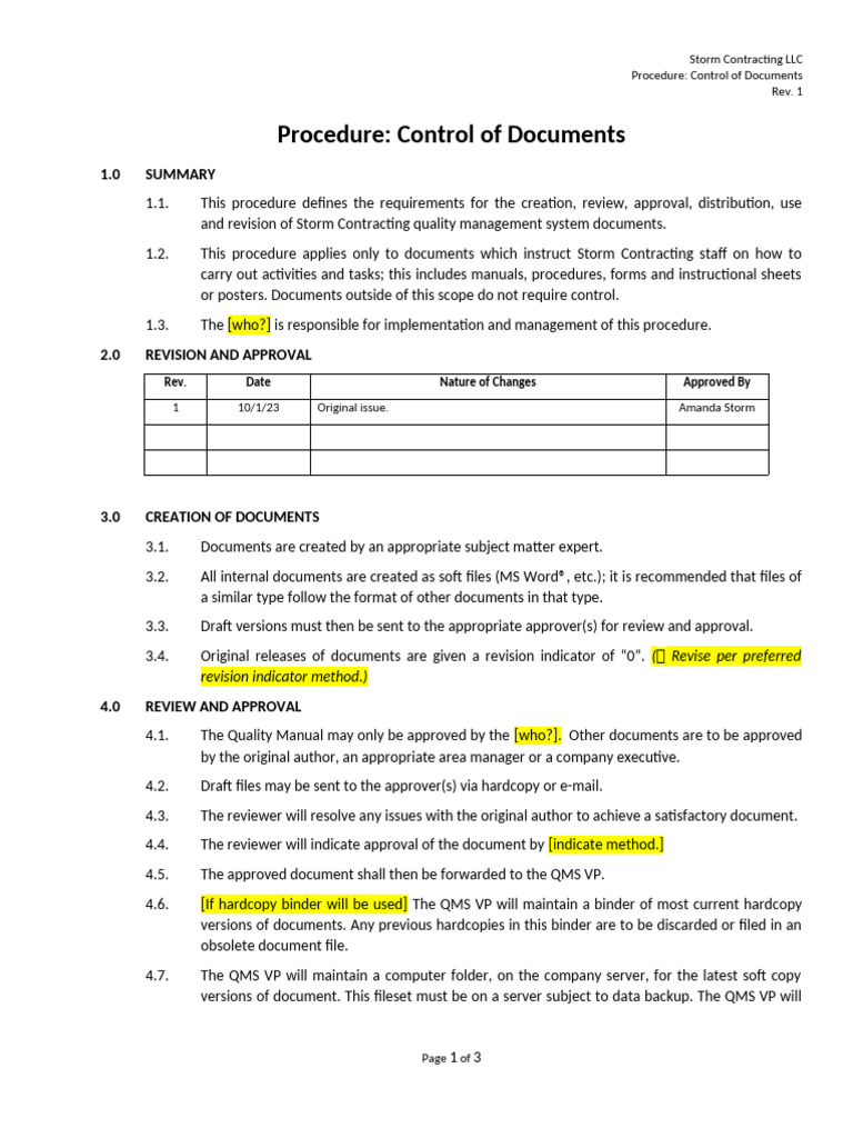 Document Control Procedure for Storm Contracting | PDF | Computer File ...