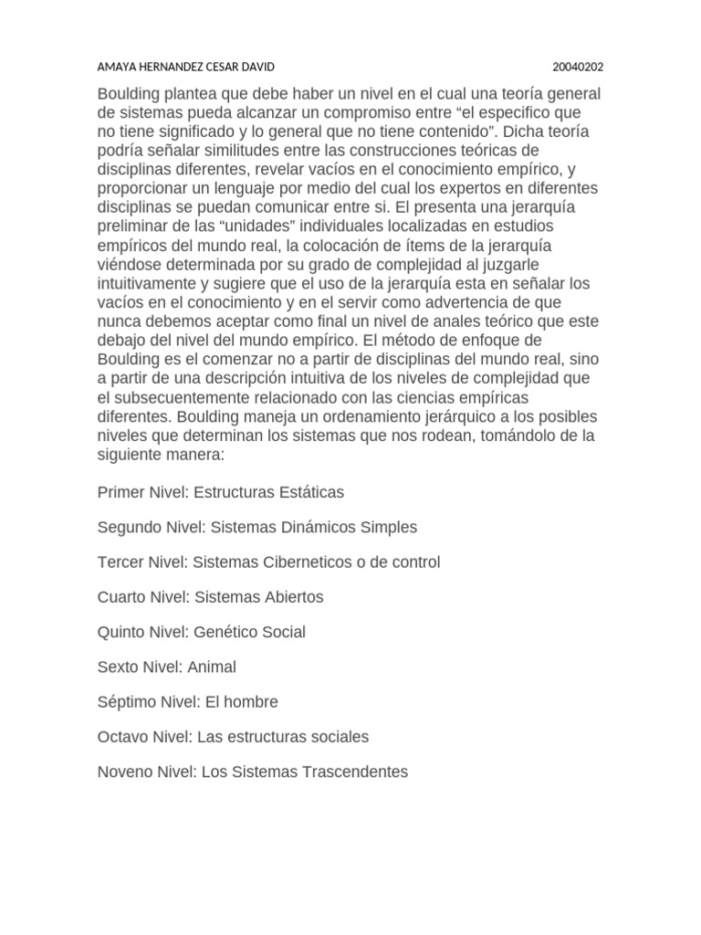 Teoría General de Sistemas de Boulding | PDF