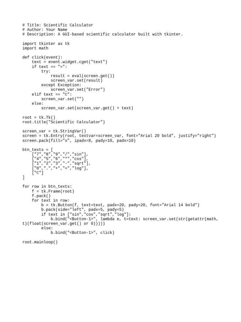 Scientific Calculator” — GUI (Python + Tkinter) | PDF