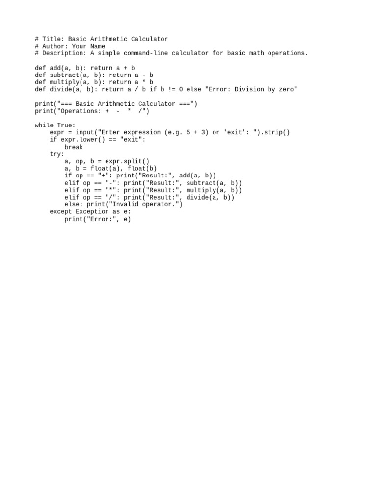 Basic Arithmetic Calculator | PDF