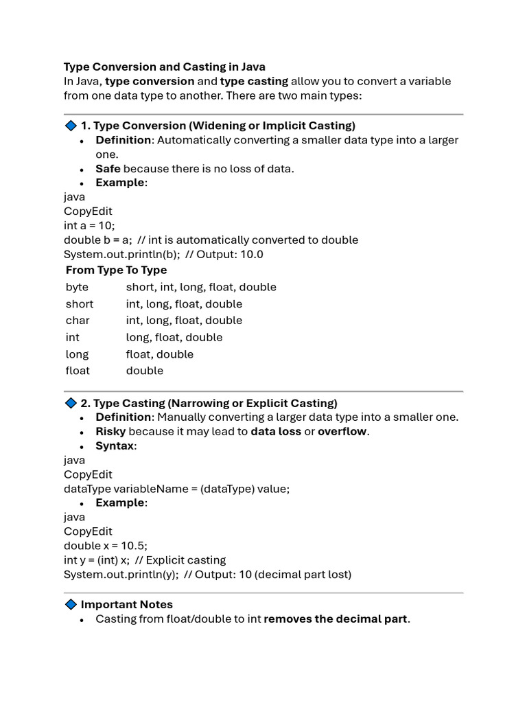 Type Conversion and Casting in Java | PDF