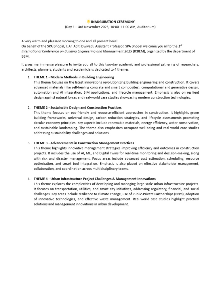 Inauguration Schedule | PDF | Sustainable Design