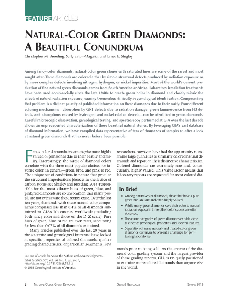 Natural-Color Green Diamonds: A Beautiful Conundrum | PDF | Diamond | Radioactive Decay