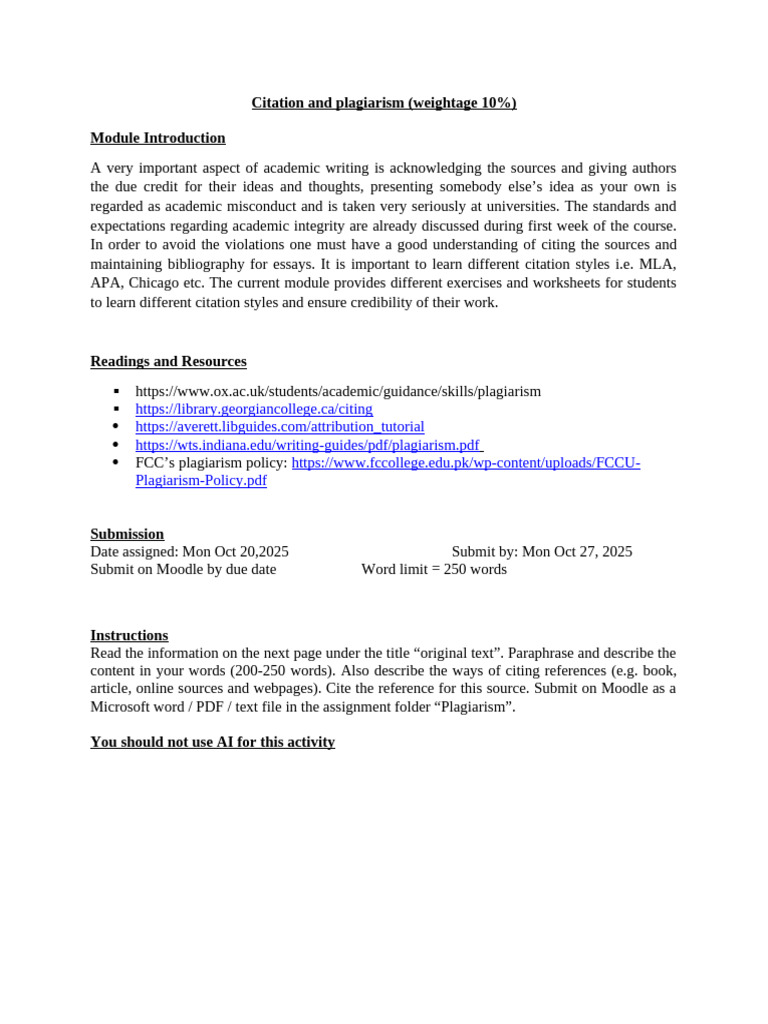 Instruction Plagiarism | PDF | Plagiarism | Citation