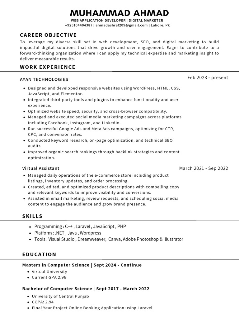 Muhammad Ahmad Resume | PDF
