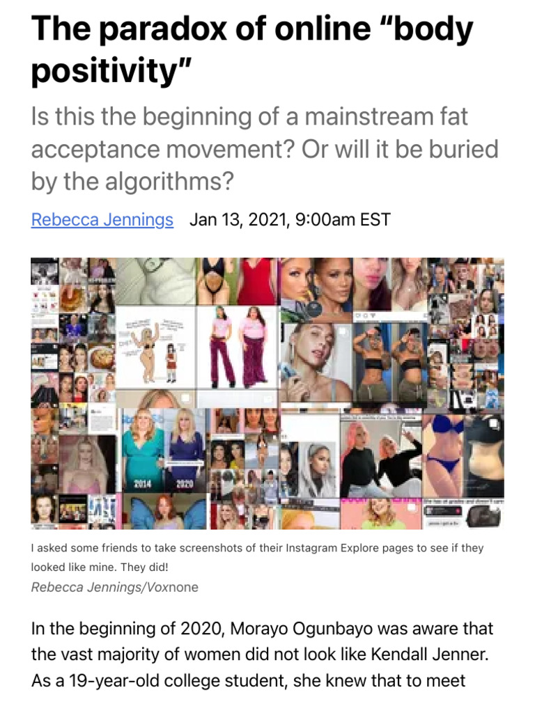 Body Positivity On Instagram and TikTok Is A Paradox - Vox | PDF | Body ...