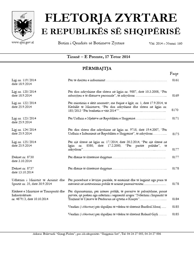 Fletorja Zyrtare: E Republikës Së Shqipërisë | PDF