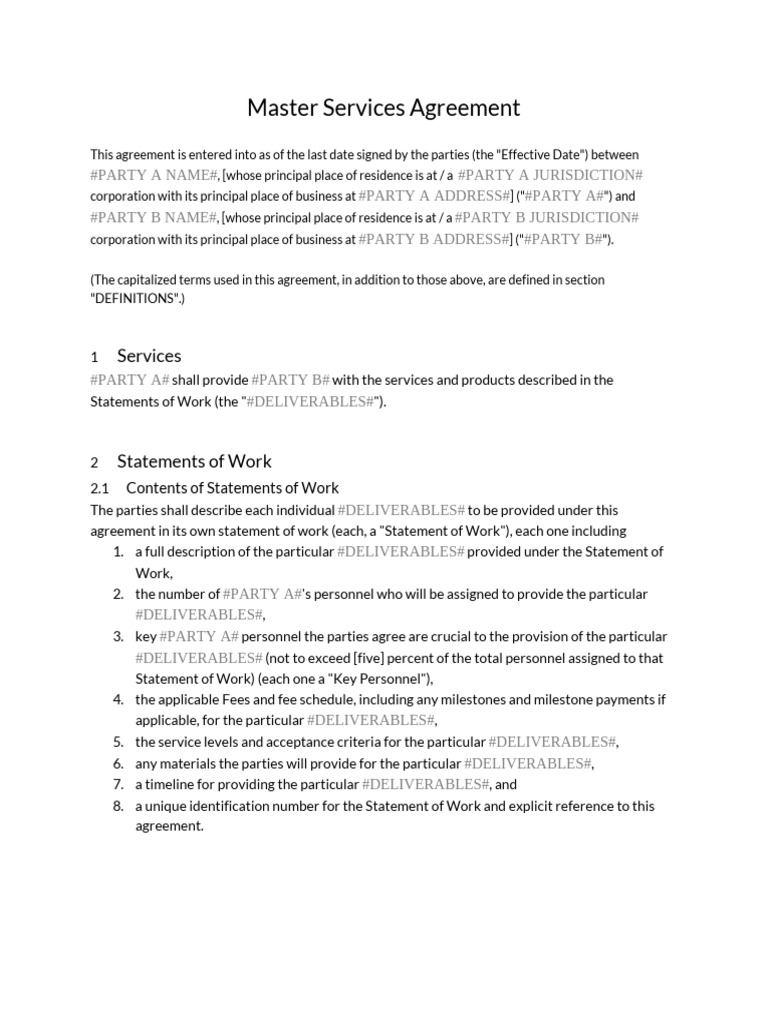 Master Services Agreement - Effective Date Is Executed Date | PDF ...
