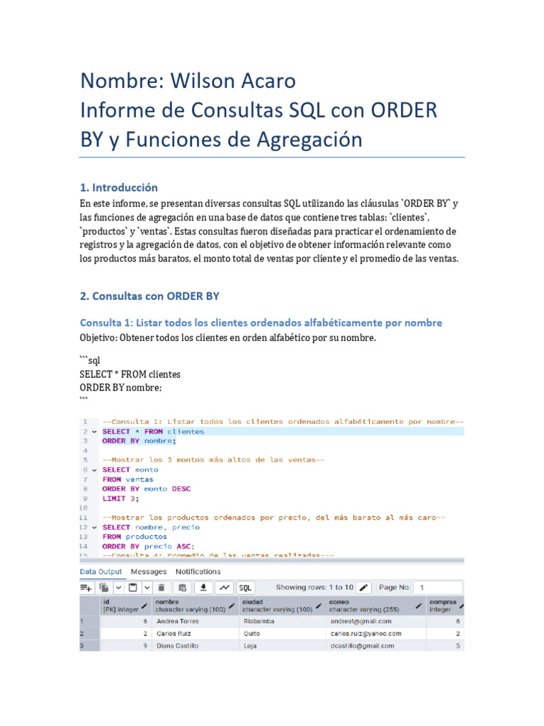Informe SQL Consultas | PDF | SQL | Gestión de datos