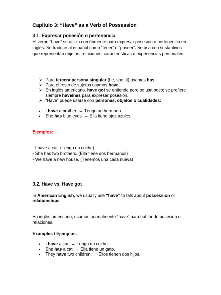 Capitulo 3 Have As A Verb of Possession | PDF | Sintaxis | Lingüística