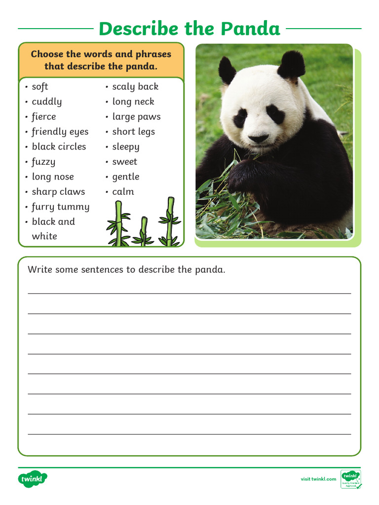 t e 1650276386 Describe the Panda Writing Worksheet Ver 3 | PDF