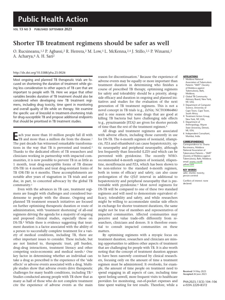 Shorter TB Treatment Regimens Should Be Safer As Well | PDF ...