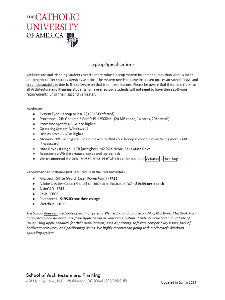 Essential Laptop Specs for Architecture Students | PDF