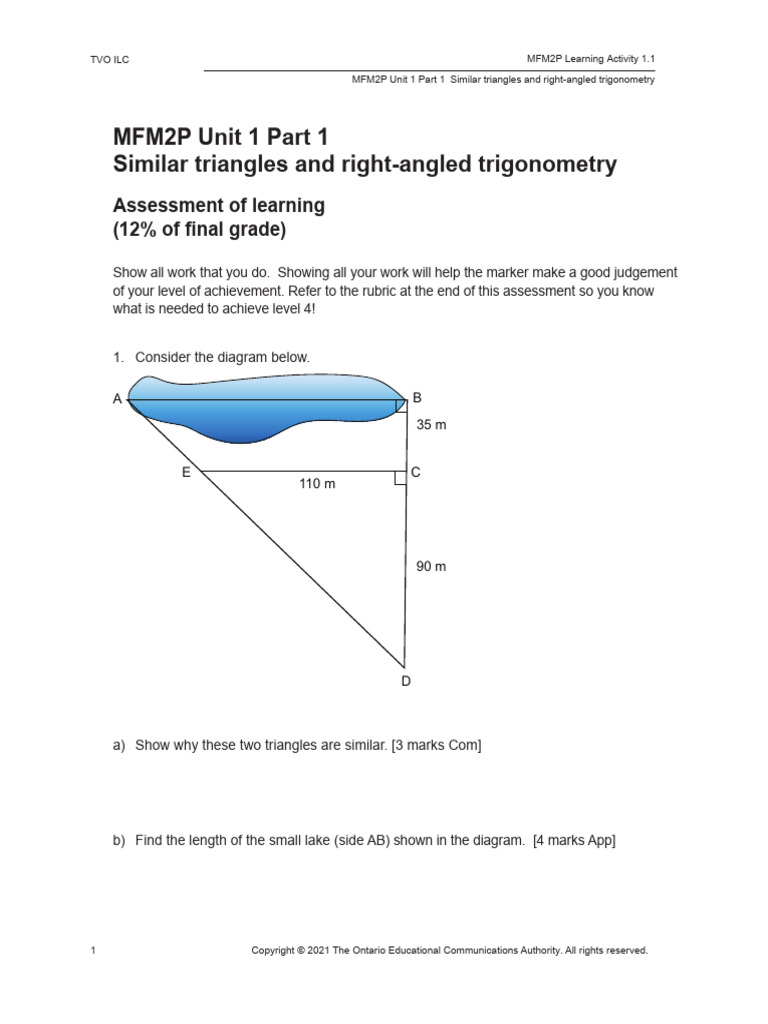 MFM2P Unit 1 Part 1 Similar Triangles and Right-Angled Trigonometry ...