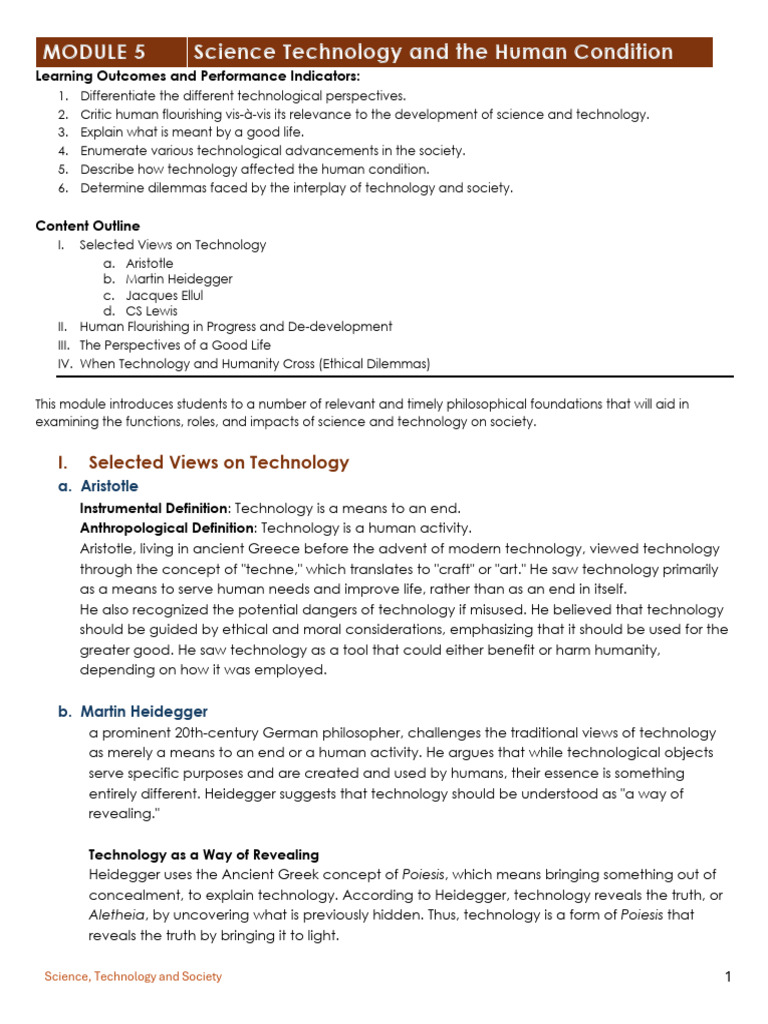 MODULE 5 Science Technology and The Human Condition | PDF | Virtue ...