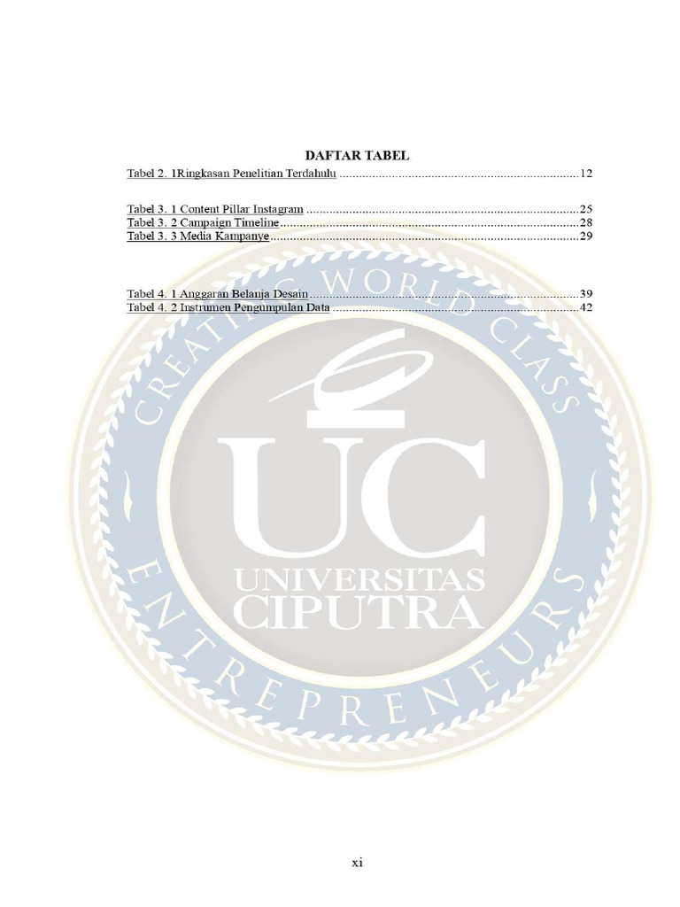 Daftar Tabel (List of Table) | PDF