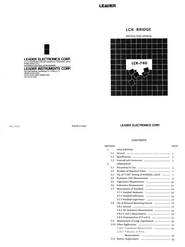 Leader LCR-740 Text | PDF | Transformer | Inductance