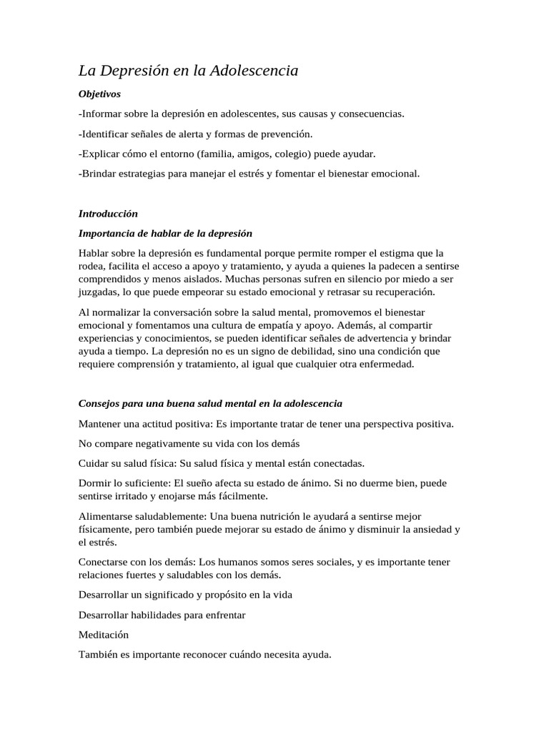 Depresión en Adolescentes: Causas y Estrategias | PDF | Trastorno ...