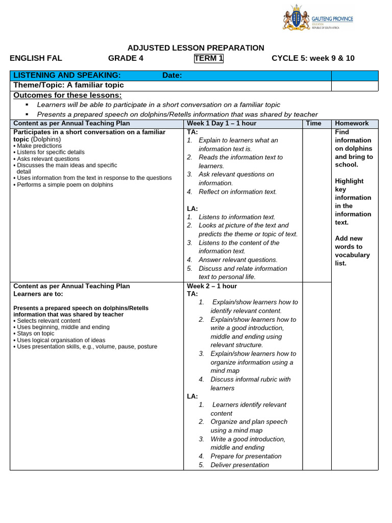 G4 T1 WK 9-10 Lesson Plan | PDF | Vocabulary | Information