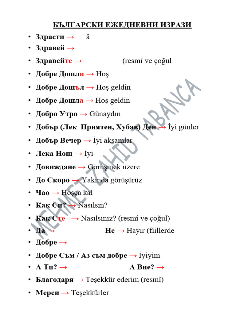 Bulgarca Günlük İfadeler | PDF