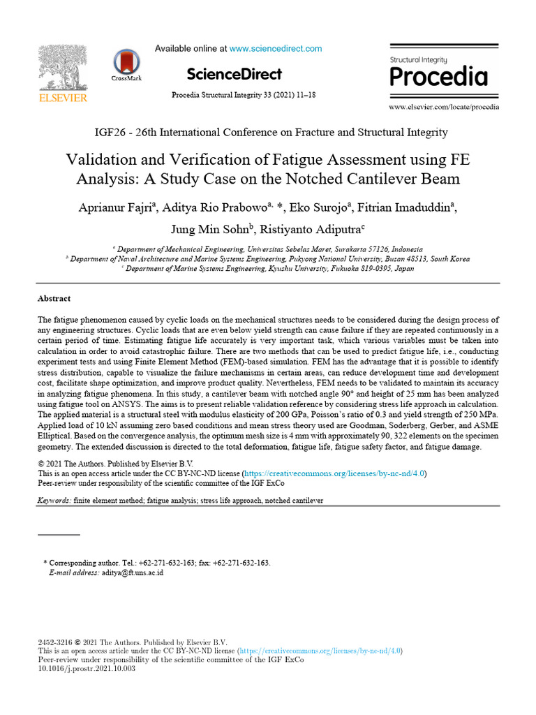 Validation and Verification of Fatigue Assessment Using FE | PDF ...