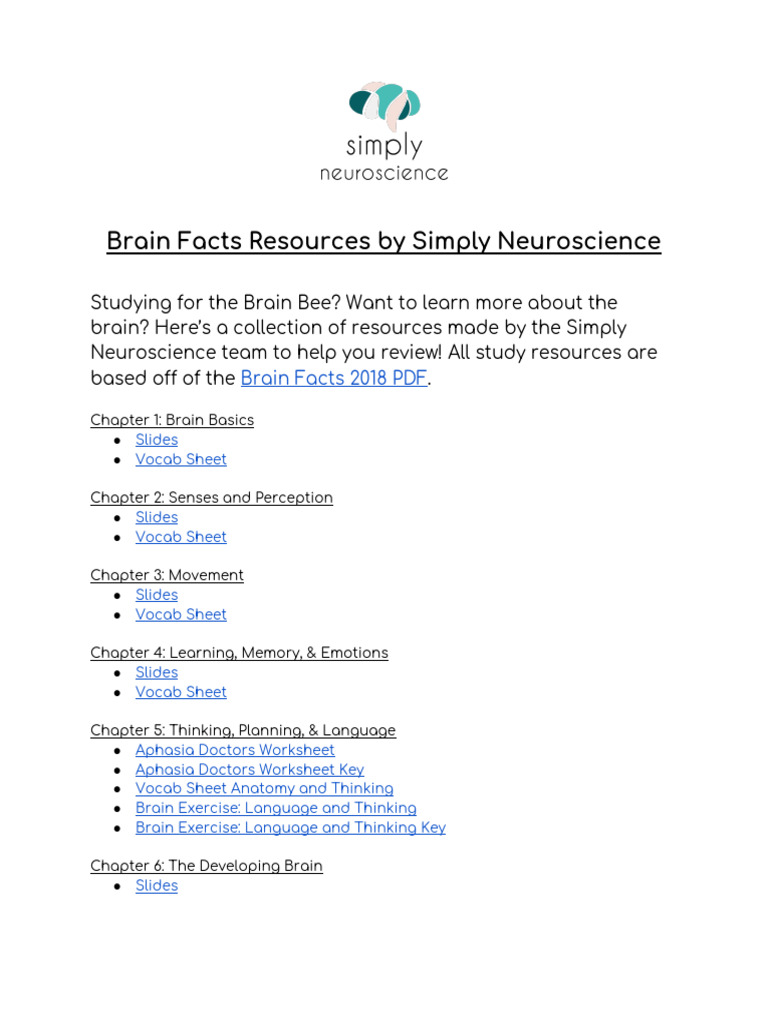Brain Facts Resources by Simply Neuroscience | PDF