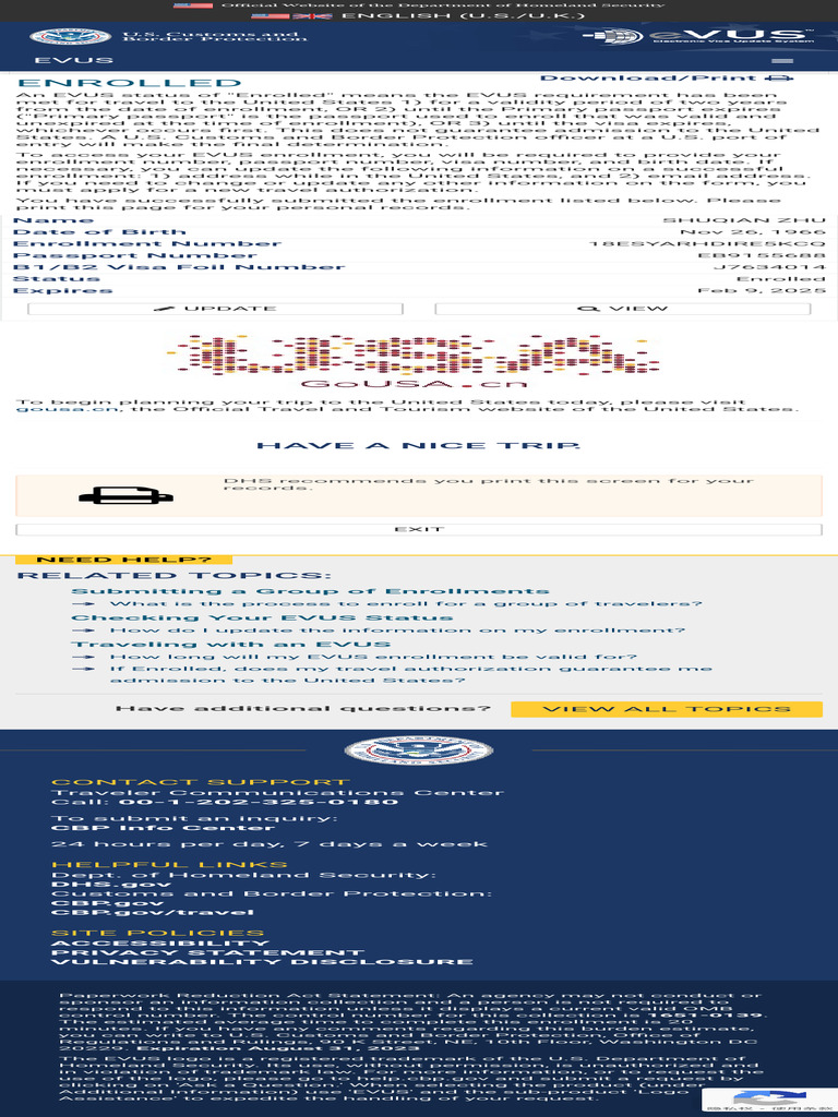 Official EVUS Enrollment Website, U.S. Customs and Border Protection 3 | PDF | Travel Visa | U.S ...