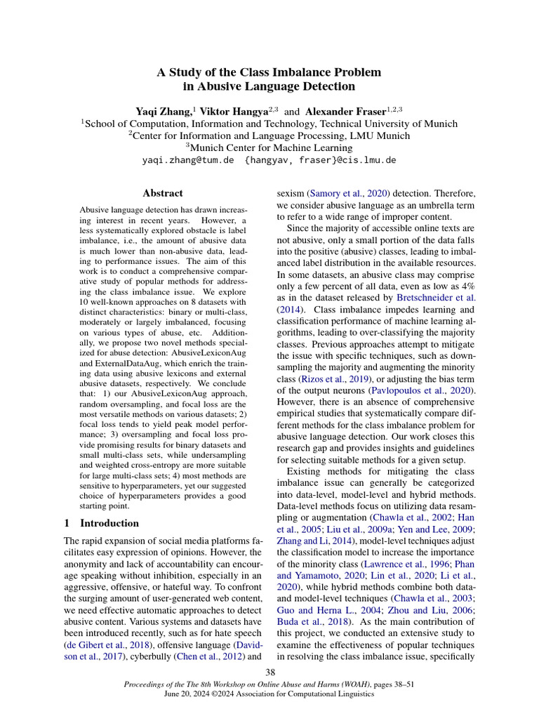 A Study of The Class Imbalance Problem in Abusive Language Detection ...