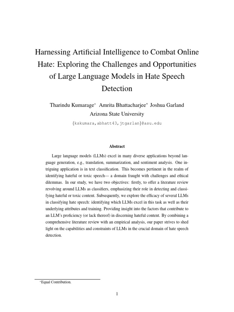 Harnessing Artificial Intelligence To Combat Online Hate Exploring The ...