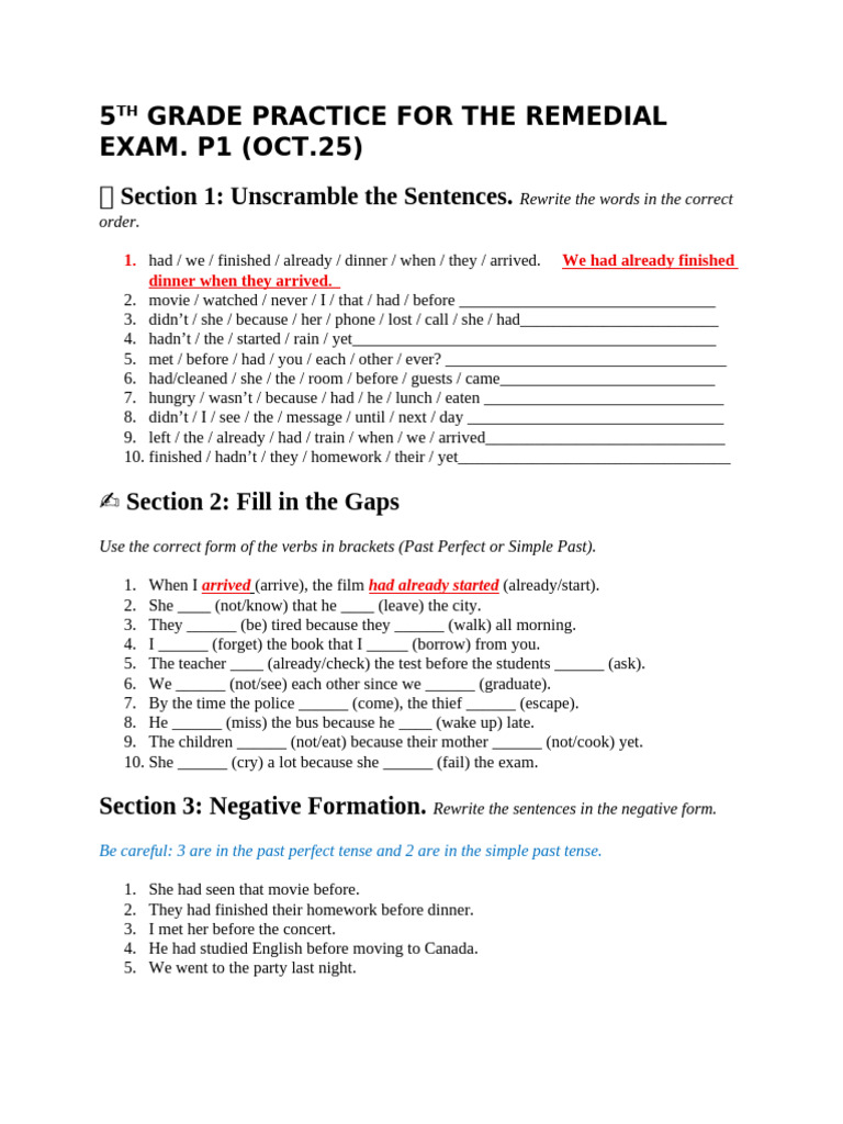 5th Grade Remedial Exam Practice | PDF | Language Mechanics | Grammar