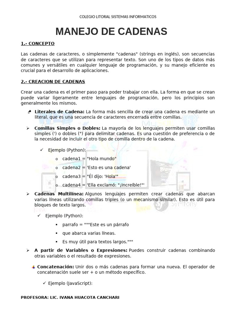 Tema 12 Manejo de Cadenas 5to | PDF | Cadena (informática) | Python (lenguaje de programación)