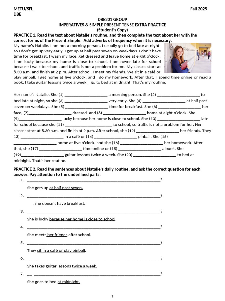Daily Routine Practice: Present Simple | PDF | Linguistic Morphology ...