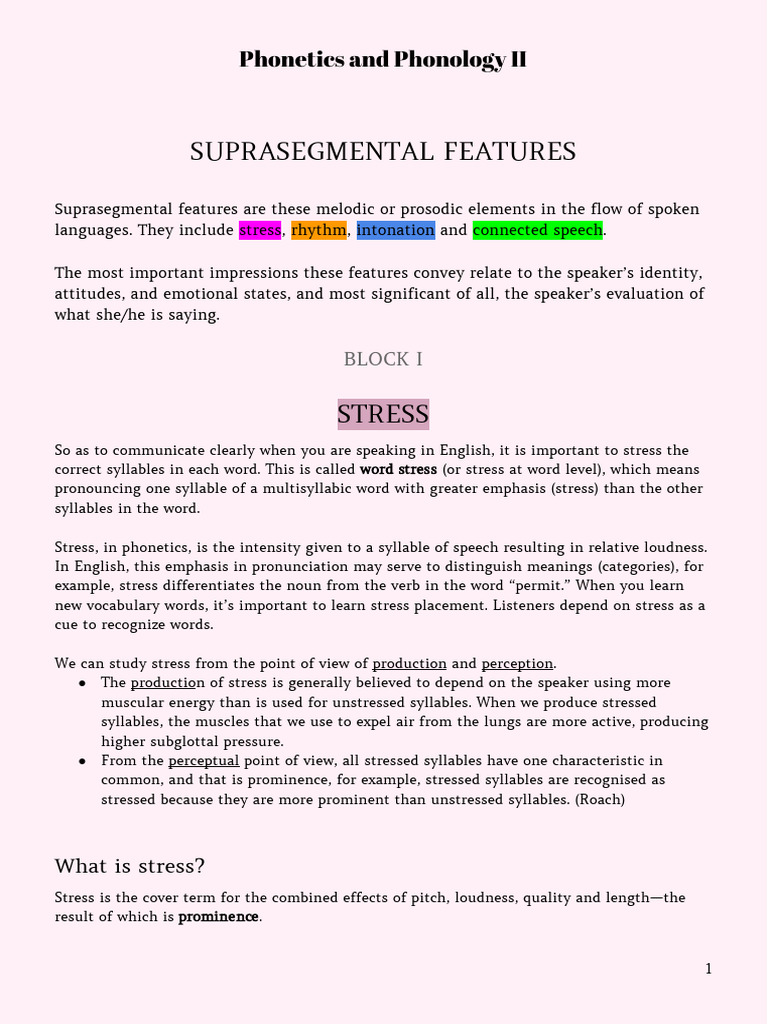 Phonetics & Phonology Ii Notes | PDF | Stress (Linguistics) | Syllable