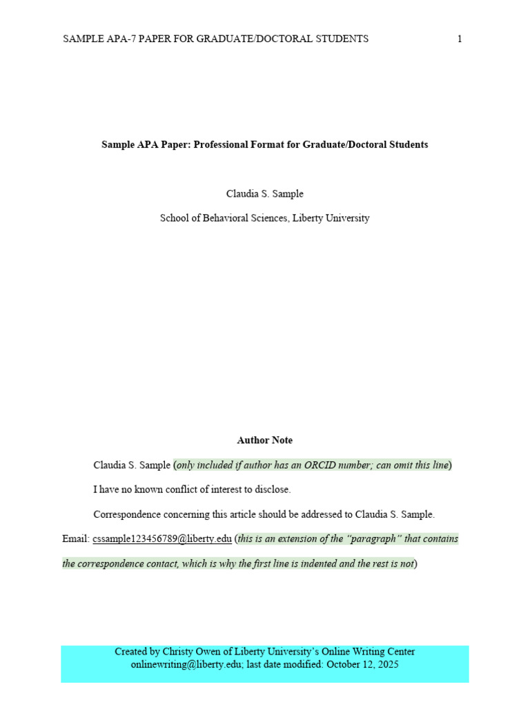 Sample Paper APA 7th Professional Version 06172020 | PDF | Apa Style ...