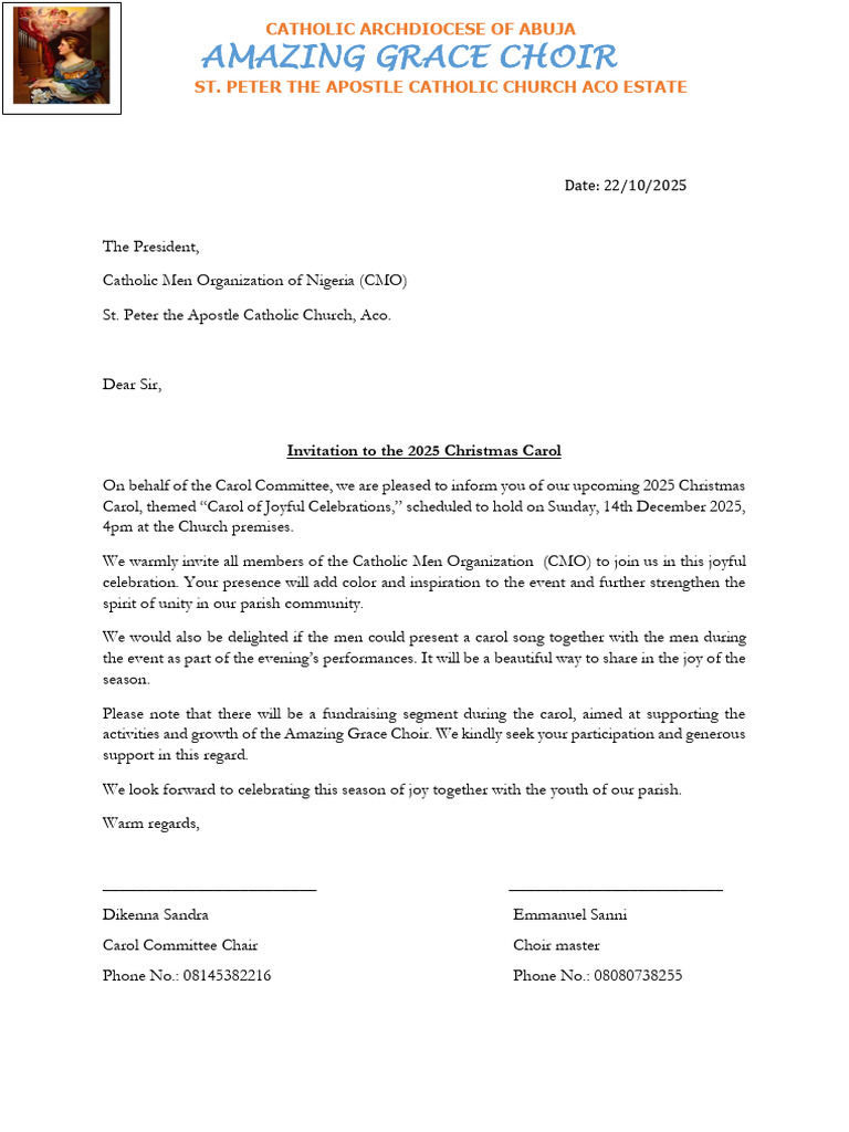 Amazing Grace Choir - Carol Invitation Letter To CYON Copy-2 | PDF