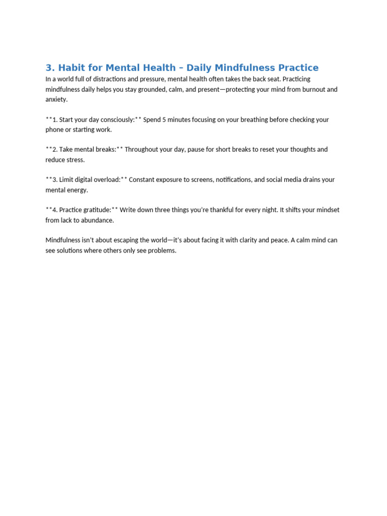 Habit For Mental Health - Daily Mindfulness Practice | PDF