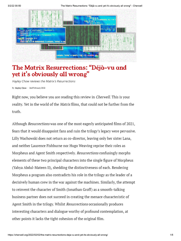 The Matrix Resurrections Déjà-Vu and Yet It's Obviously All Wrong ...