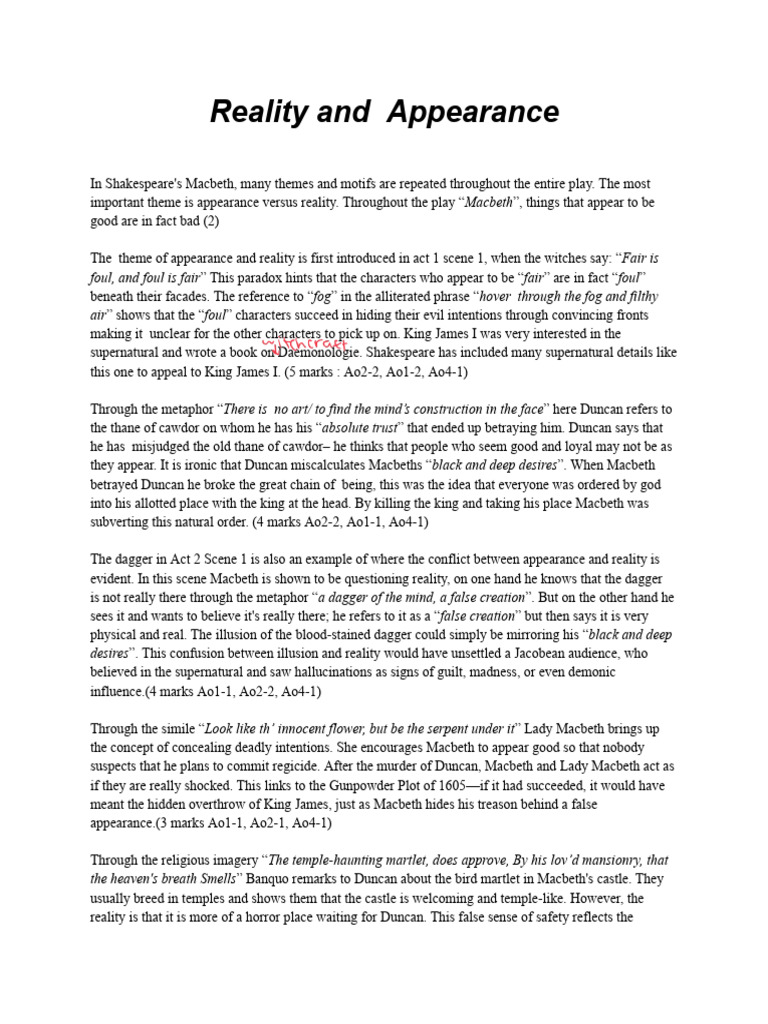 Reality and Appearance | PDF | Macbeth