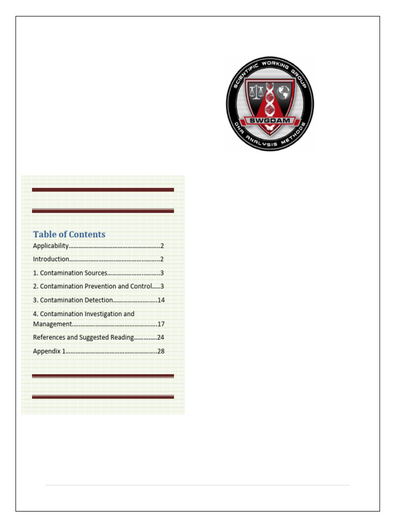 SWGDAM Contamination Prevention and Detection Guidelines For Forensic DNA Laboratories | PDF ...