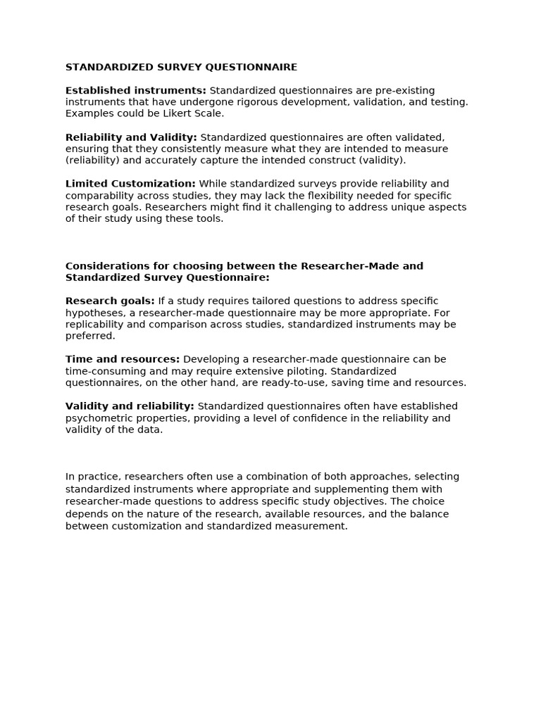 Standardized Survey Questionnaire Day 2 | PDF | Survey Methodology ...