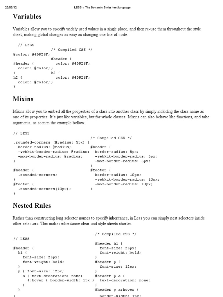 Less The Dynamic Stylesheet Language Pdf Parameter Computer