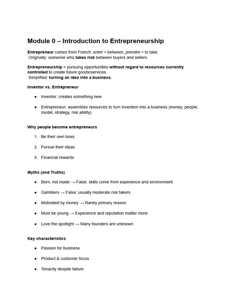 Introduction to Entrepreneurship Basics | PDF | Entrepreneurship ...