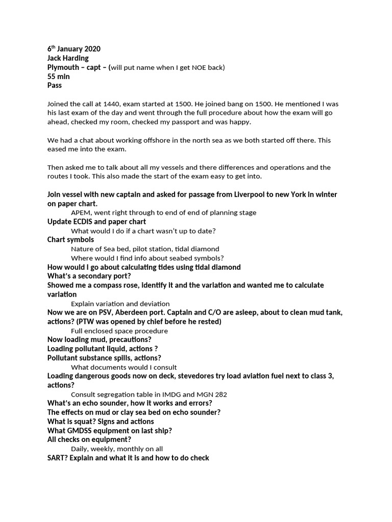 OOW (Unlimited) Orals Report - 2021-01 - Captain S Meakings - J.harding ...